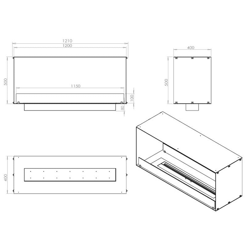 Foco Two 1200 Bioethanol double sided Tunnel Built-In fire / fireplace ...